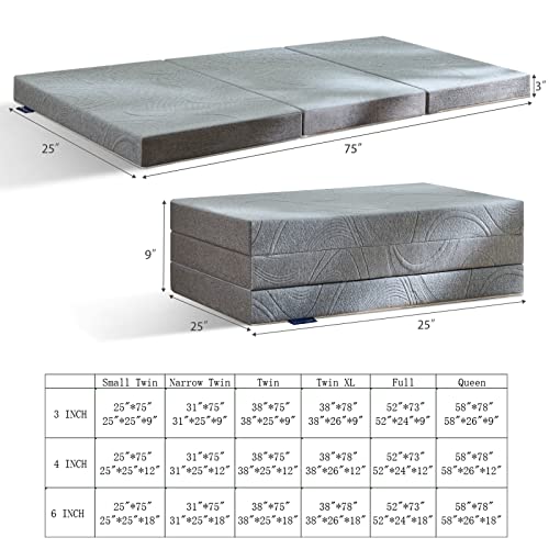 IYEE NATURE Tri Folding Mattress, 6 inch Full Folding Memory Form Mattress Topper with Washable Cover, Fodable Mattress for Camping, Guest, Yoga - 73"x52"x6"