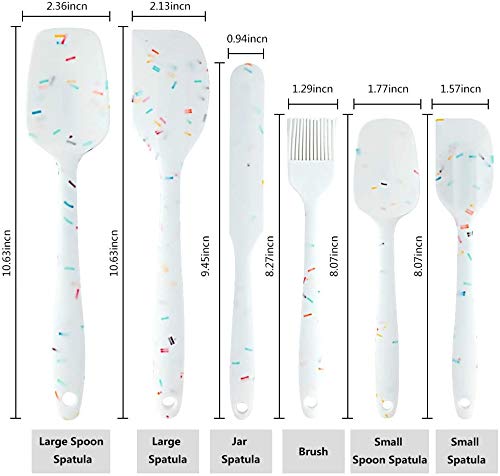 Heat Resistant Silicone Spatulas Set 6pcs, Seamless Design Non-Stick Mixing Spatulas with Stainless Steel Core, Premium BPA-Free Rubber Spatula Baking Cooking Utensile for Home Kitchen BBQ (white)