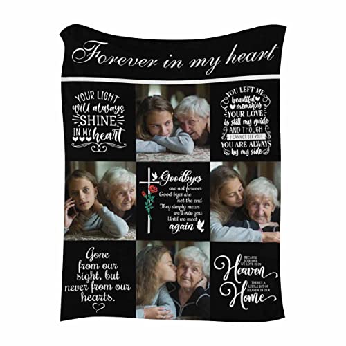 Artsadd Custom Memory Blanket for Loved Ones Lost with Picture, Forever in My Heart Memorial Blanket and Throws Personalized for Loss of Mother Father Dog Sympathy Bereavement Gifts 50x60