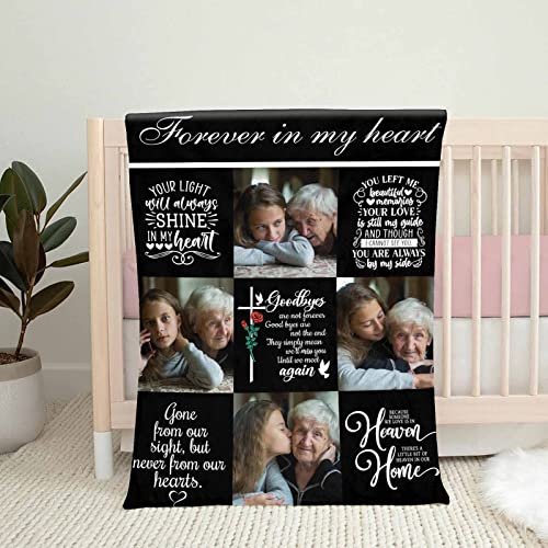 Artsadd Custom Memory Blanket for Loved Ones Lost with Picture, Forever in My Heart Memorial Blanket and Throws Personalized for Loss of Mother Father Dog Sympathy Bereavement Gifts 50x60