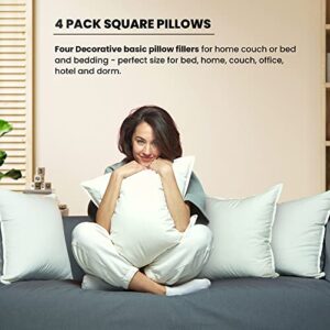 Foamily Throw Pillows Insert - (Pack of 4) Pillow 20" x 20" Inches for Bed and Couch - 100% Machine Washable Cotton Pillow - Indoor Decorative Throw Pillows for Couch & Bed