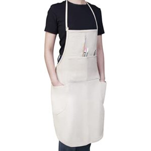 conda adjustable professional bib apron 100% cotton canvas with 3 pockets for women men adults, waterproof, natural 31inch (1pcs pack)