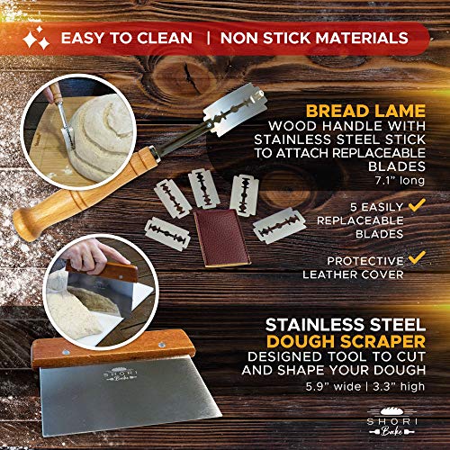 Shori Bake Bread Banneton Proofing Basket Set of 2 Round 9 Inch & 9.6 Inch Oval + Sourdough Bread Making Tools Kit, Baking Gifts for Bakers, Liner, Bread Lame, Bowl & Dough Scraper, Danish Dough Whisk