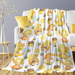 gnome bee blanket lightweight cozy super soft flannel fleece throw big twin blankets home decor for bed living room 80"x60" queen for adult