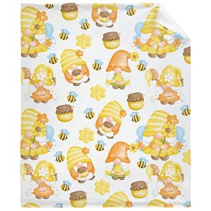 Gnome Bee Blanket Lightweight Cozy Super Soft Flannel Fleece Throw Big Twin Blankets Home Decor for Bed Living Room 80"x60" Queen for Adult