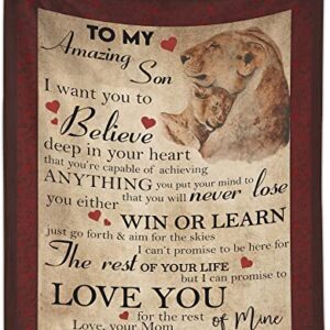 New 2023 Fleece Blanket for Son Lion Throw Blanket - to My Amazing Son Blanket from Mom - Gift Ideas for Son on Graduation Day, Birthday, Thanksgiving, Christmas, Mother's Day - 50" x 60" Blanket