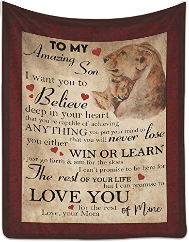 New 2023 Fleece Blanket for Son Lion Throw Blanket - to My Amazing Son Blanket from Mom - Gift Ideas for Son on Graduation Day, Birthday, Thanksgiving, Christmas, Mother's Day - 50" x 60" Blanket