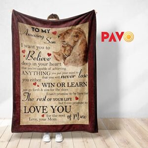 New 2023 Fleece Blanket for Son Lion Throw Blanket - to My Amazing Son Blanket from Mom - Gift Ideas for Son on Graduation Day, Birthday, Thanksgiving, Christmas, Mother's Day - 50" x 60" Blanket