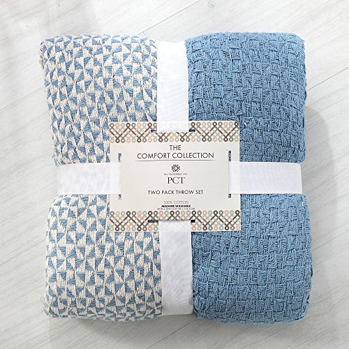 Amrapur Overseas | Picasso 100% Cotton Throw Blanket (Aqua) 2 Pack