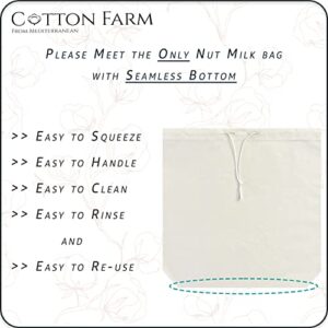 Cotton Farm – Nut Milk Bag – XL 12x12 Inch, Commercial Grade – “Seamless” Bottom Design- All Purpose Strainer, 100% Unbleached Cotton, Washable & Reusable… (2)