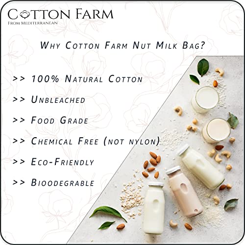 Cotton Farm – Nut Milk Bag – XL 12x12 Inch, Commercial Grade – “Seamless” Bottom Design- All Purpose Strainer, 100% Unbleached Cotton, Washable & Reusable… (2)