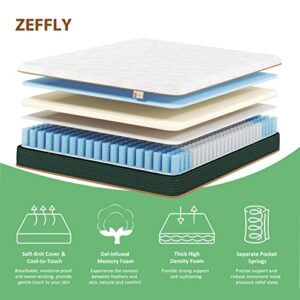 Zeffly Full Size Mattress 10 Inch, Gel Memory Foam Mattress with Individual Pocket Springs, Hybrid Mattress in a Box for Pressure Relief & Cooler Sleep, CertiPUR-US Certified