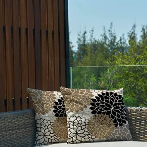 DFXSZ Outdoor Pillow Covers 18x18 inch Set of 2 Black Brown Summer Floral Outdoor Decorative Throw Pillows Flower Pillowcase Square Linen Cushion Case Decor for Home Sofa Couch Bed