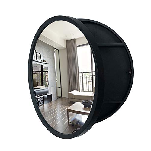 ZTGL Wall Round Bathroom Mirror Cabinet, Wooden Frame Storage Cabinet, Medicine Cabinet with 3 Shelf, Fully Assembled,Black,60cm