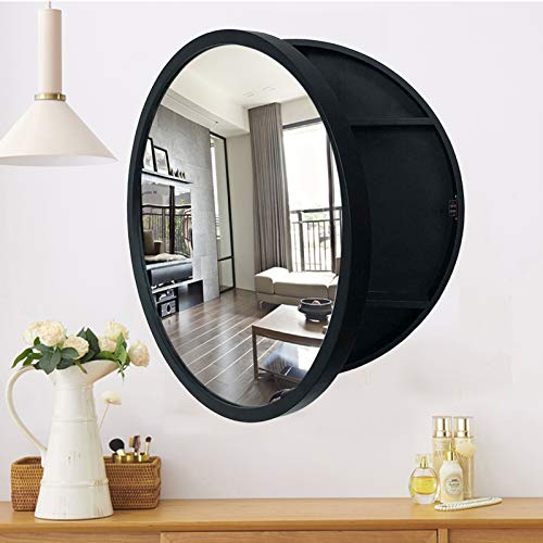 ZTGL Wall Round Bathroom Mirror Cabinet, Wooden Frame Storage Cabinet, Medicine Cabinet with 3 Shelf, Fully Assembled,Black,60cm