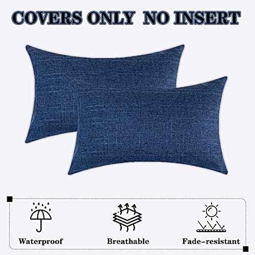 Kevin Textile Pack of 2 Decorative Outdoor Waterproof Throw Pillow Covers Checkered Lumbar Pillowcases Classic Cushion Cases for Patio Couch Bench 12 x 20 Inch Blue