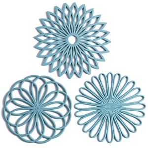 set of 3 silicone trivet mat - hot pot holder hot pads for table & countertop - trivet for hot dishes - non-slip & heat resistant modern kitchen hot pads for pots & pans, turquoise