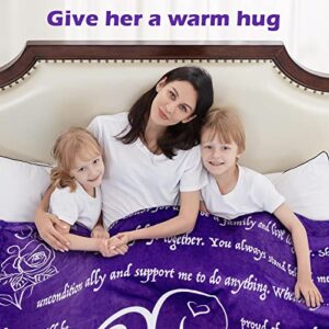 LBRO2M Gifts for Mom Blanket from Daughter or Son,I Love You MOM Gift Blankets for Mother,Happy Birthday Mom Gift Ideas,a Soft, Warm Throw Blanket,65"x 50"(Purple)