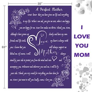 LBRO2M Gifts for Mom Blanket from Daughter or Son,I Love You MOM Gift Blankets for Mother,Happy Birthday Mom Gift Ideas,a Soft, Warm Throw Blanket,65"x 50"(Purple)