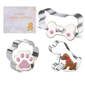 3 piece dog bone cookie cutters, bone shape cookie cutters set stainless steel biscuit mold for dog cat homemade treats