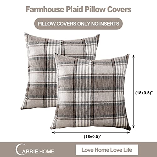 CARRIE HOME Brown Plaid Pillow Covers 18x18 Set of 2 Farmhouse Plaid Decorative Throw Pillows for Living Room Couch Sofa