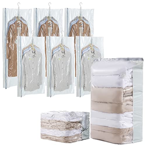 TAILI Hanging Vacuum Storage Bags Variety 6 Pack and Cube Vacuum Storage Bags 6 Jumbo Pack