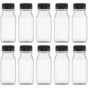 hulless 10 pcs 5 ounce plastic juice bottle drink containers juicing bottles with black lids, suitable for juice, smoothies, milk and homemade beverages