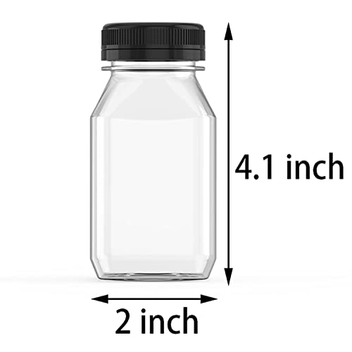 Hulless 10 Pcs 5 Ounce Plastic Juice Bottle Drink Containers Juicing Bottles with Black Lids, Suitable for Juice, Smoothies, Milk and Homemade Beverages