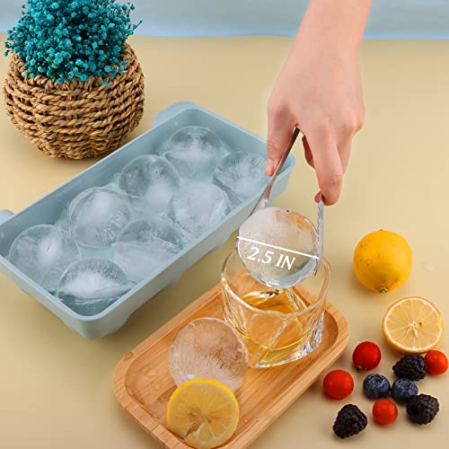 Unigul Ice Cube Trays for Freezer, 2.5'' Ice Ball Maker Mold, 2Pack Round Ice Cube Mold, Whiskey Ice Mold with Lid, Bin&Clip, Large Ice Cube Tray Making 16PCS for Chilling Cocktails &Bourbon&Whiskey