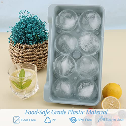 Unigul Ice Cube Trays for Freezer, 2.5'' Ice Ball Maker Mold, 2Pack Round Ice Cube Mold, Whiskey Ice Mold with Lid, Bin&Clip, Large Ice Cube Tray Making 16PCS for Chilling Cocktails &Bourbon&Whiskey