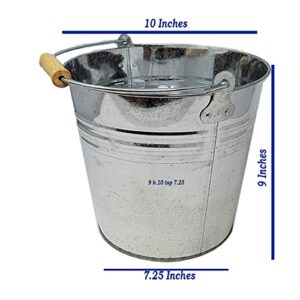 Large 2 Gallon Metal Bucket (3 Pack) Pail Tins Silver W/Wood Handle for Gifts Basket, Ice, Beer or Candy – 10” top x 9” h x 7.5” Bottom