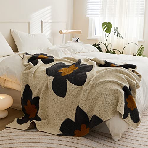 GunziStreet Blanket Throw Big Flower Pattern Fuzzy Warm Fleece Microfiber for Couch Chairs Sofa Baby Home Decorative All Season (Chen Grey, 47'' x 59'')