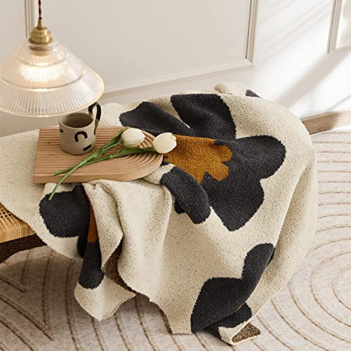 GunziStreet Blanket Throw Big Flower Pattern Fuzzy Warm Fleece Microfiber for Couch Chairs Sofa Baby Home Decorative All Season (Chen Grey, 47'' x 59'')