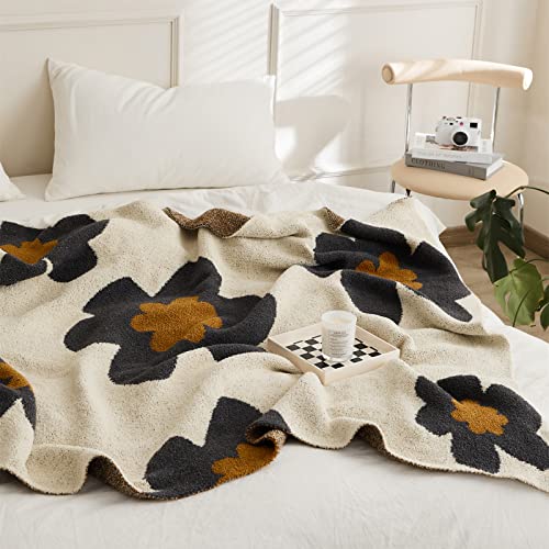 GunziStreet Blanket Throw Big Flower Pattern Fuzzy Warm Fleece Microfiber for Couch Chairs Sofa Baby Home Decorative All Season (Chen Grey, 47'' x 59'')