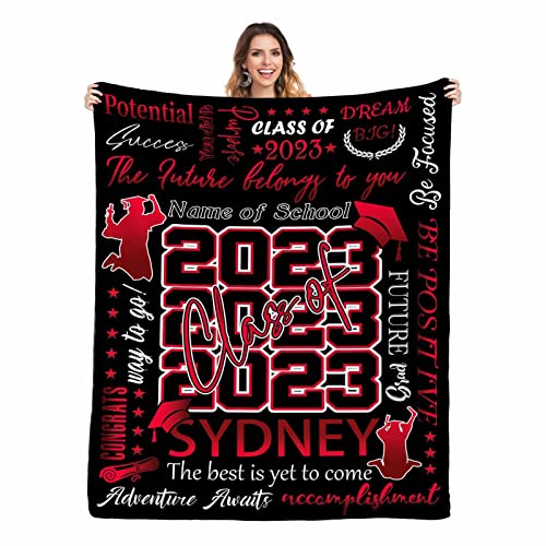 Enjoyyjl Custom Class of 2023 Graduation Gift Blanket - Personalized with Name and School for High School and College Graduates