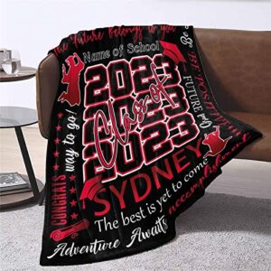 Enjoyyjl Custom Class of 2023 Graduation Gift Blanket - Personalized with Name and School for High School and College Graduates