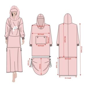 Iplusmall Super Warm Wearable Blanket Hoodie, Adjustable Length Flannel Hooded Snuggies Sherpa One Size Fits All, Oversized Blanket with Giant Pocket Zipper for Adult Kids Women as A Gift, Pink