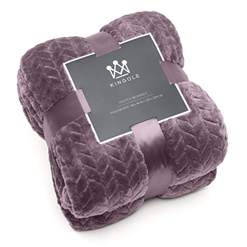 Kingole Flannel Fleece Luxury Throw Jacquard Weave Blanket, Lavender Queen Size Leaf Pattern Cozy Couch/Bed Super Soft and Warm Plush Microfiber 350GSM (90 x 90 inches)