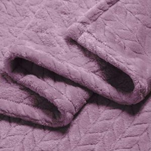 Kingole Flannel Fleece Luxury Throw Jacquard Weave Blanket, Lavender Queen Size Leaf Pattern Cozy Couch/Bed Super Soft and Warm Plush Microfiber 350GSM (90 x 90 inches)