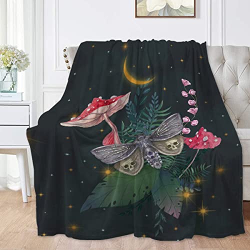 Touchish Mushroom Night Moth Soft Blanket for Couch Bed Sofa Home Decor Gifts for Men Family Friends Husband Friend Fuzzy Cozy Throws 50"x60" for Teen