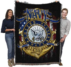 pure country weavers pcw - us navy strong blanket - gift military tapestry throw woven from cotton - made in the usa (72x54)