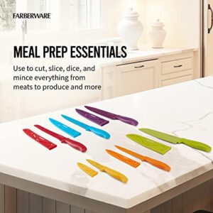 Farberware 12-Piece Non-Stick Resin, Dishwasher-Safe Kitchen Knife Set with Custom-Fit Blade Covers, Razor-Sharp, Multicolor