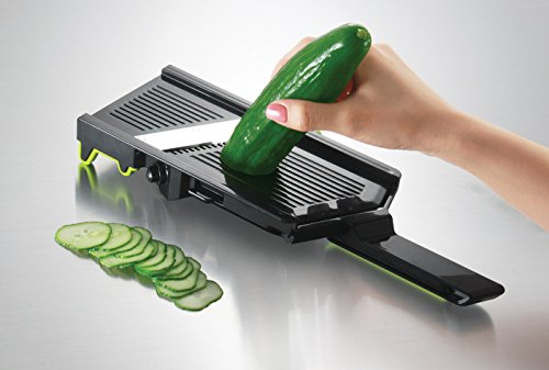 Simposh Adjustable Handheld Mandoline Slicer | Smart Key for Adjustable Slice Thick/Thin Settings & Pop-up Julienne Blades | Cut Slice Julienne Fruit Vegetable Cucumber Apple Potato French Fries