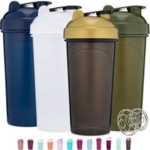 gomoyo [4 pack] 28 oz shaker bottle | protein shaker bottle 4-pack with mixing agitators (white, black/gold, moss, navy)| shaker bottle for protein mixes pack is bpa free and dishwasher safe