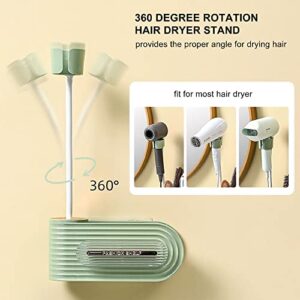 Longjet Hair Dryer Holder Wall Mounted, 360 Degree Rotating Blow Dryer Stand Hand Free, with Hair Tool Organizer Storage Box (Light Green)