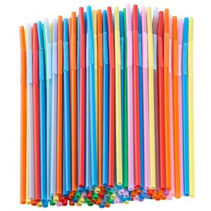 200 pcs disposable drinking straws, colorful long flexible bendy straws (0.23'' diameter and 10.2" long)