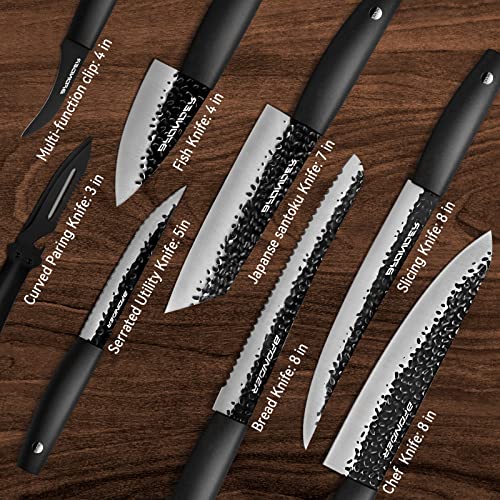 Bfonder Kitchen Knife Set with Block, 11PCS Chef Knife Set with Sharpener, Japanese Stainless Steel Knife Block Set for Kitchen with Acrylic Stand, Black