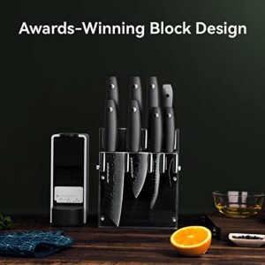 Bfonder Kitchen Knife Set with Block, 11PCS Chef Knife Set with Sharpener, Japanese Stainless Steel Knife Block Set for Kitchen with Acrylic Stand, Black