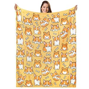 corgi blanket, corgi gifts for women corgi lovers, cozy soft dog throw blankets orange, cute kawaii cartoon flannel plush blanket, corgi stuff decor, 50x60 inch