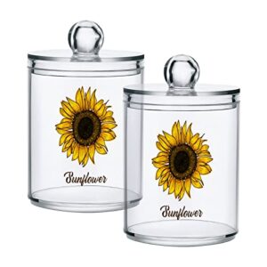 juama watercolor sunflower 2-pack canister set with lid, apothecary jars for bathroom clear plastic storage organization for cotton swab/ball/pads dental floss, multicolor